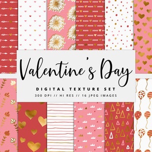 Valentine's Day Gold Foil Digital Paper, Gold Foil, Valentine, Hearts ...