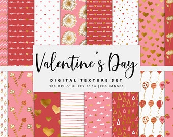 Pastel Hearts Gold Foil Digital Paper Valentine's Day | Etsy
