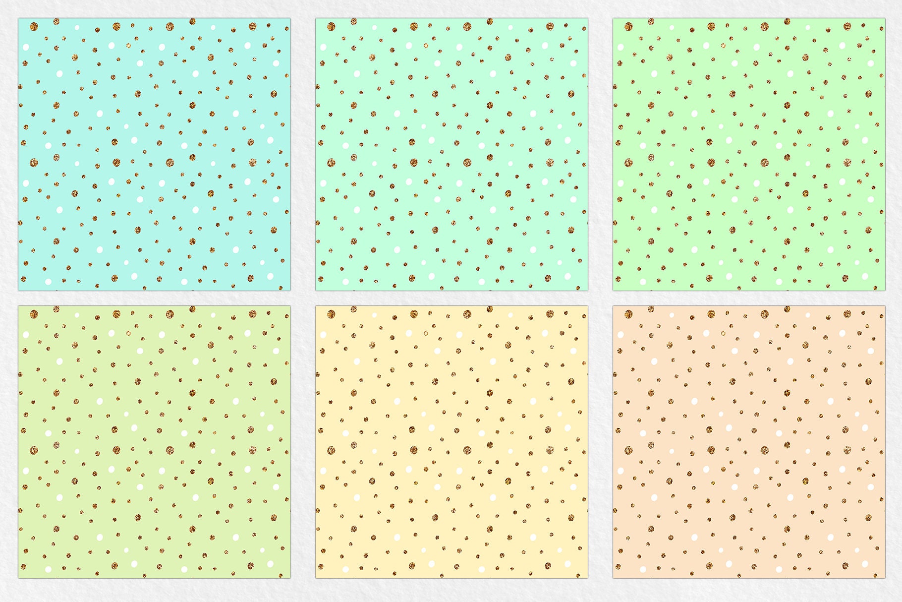 Pastel Gold Foil Polka Dots Digital Paper, Pastel Backgrounds, Gold ...