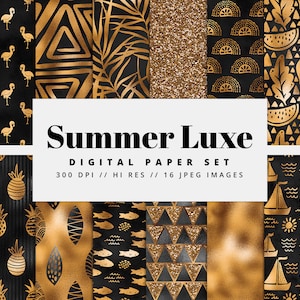 Gold Summer Digital Paper Set, Foil, Seamless Textures, Tropical ...