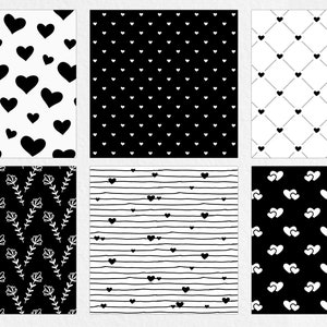 Black & White Valentine's Day Digital Paper, Valentine, Hearts, Floral ...