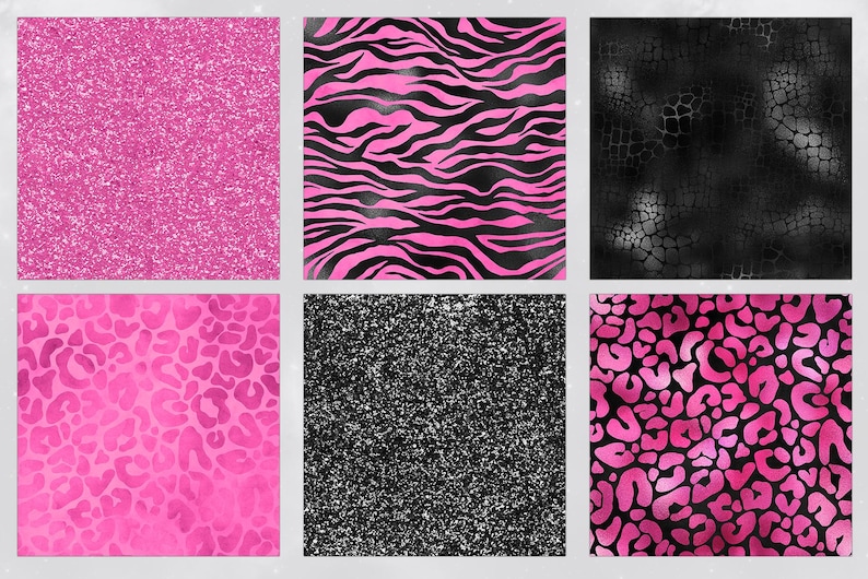 Black & Pink Animal Print Digital Paper, Animal Patterns, Safari ...