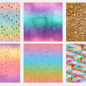 Rainbow Gold Digital Paper, Seamless Patterns, Pastel Digital Paper ...