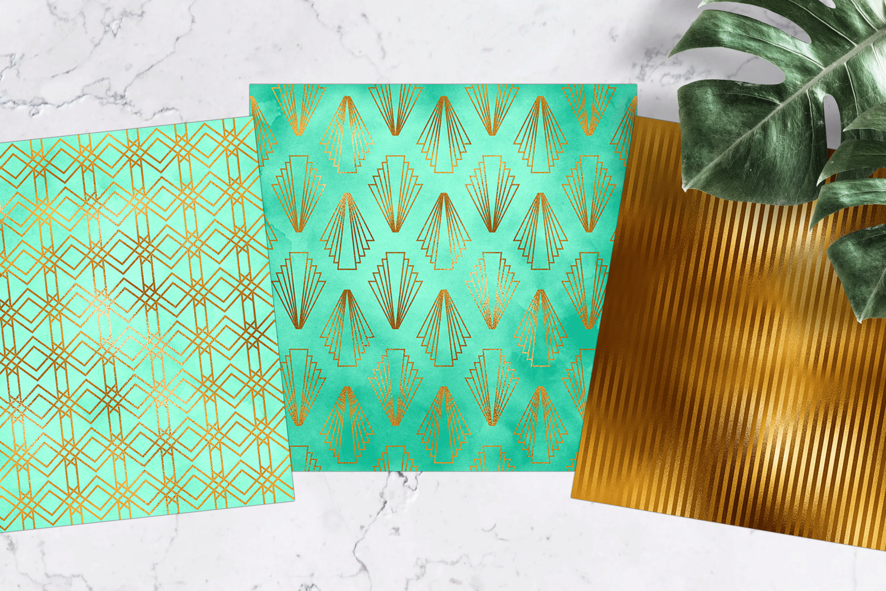 Art Deco Digital Paper Mint and Gold Deco Vintage Patterns | Etsy