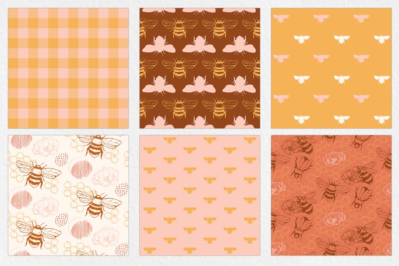 Honey Bee Digital Paper Set, Seamless Textures, Honeycomb Patterns ...