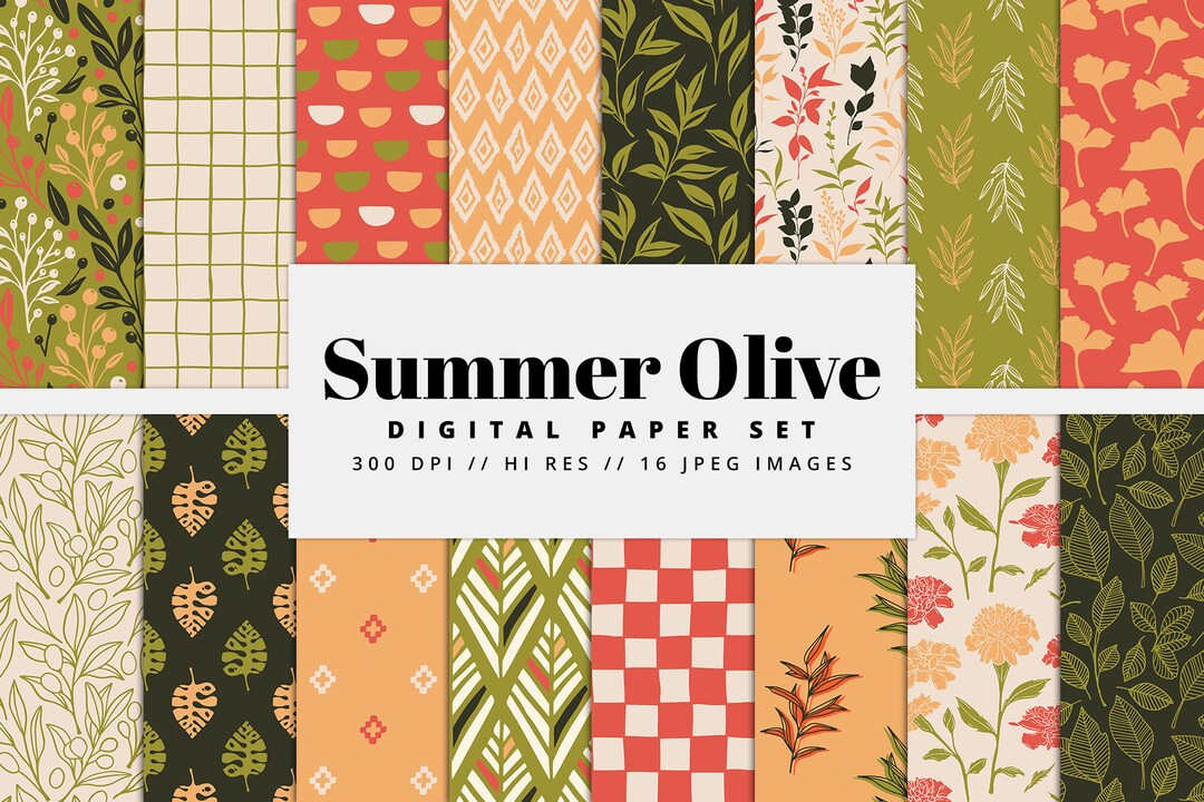Summer Boho Digital Paper Set, Seamless Textures, Floral Patterns ...
