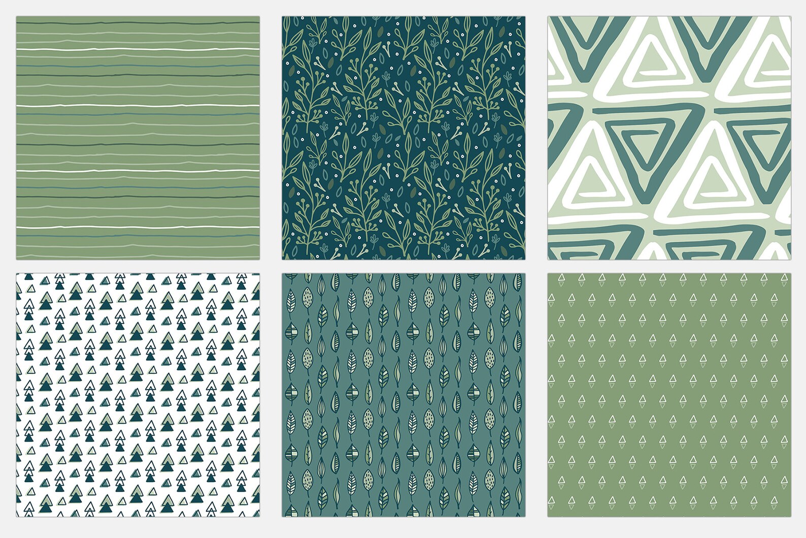 Green Botanical Digital Paper Set Seamless Textures Floral - Etsy