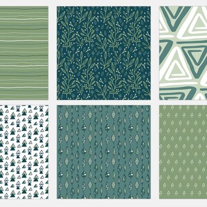 Green Botanical Digital Paper Set, Seamless Textures, Floral Patterns ...