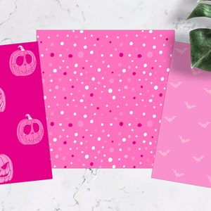 Pink Halloween Digital Paper Set, Seamless Textures, Halloween ...