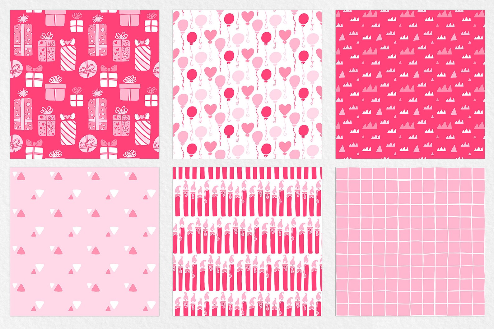 Pink Birthday Digital Paper Set, Seamless Textures, Birthday Party ...