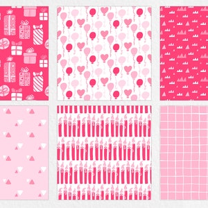Pink Birthday Digital Paper Set, Seamless Textures, Birthday Party ...