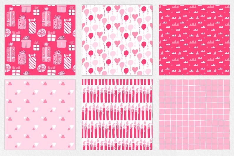 Pink Birthday Digital Paper Set Seamless Textures Birthday - Etsy