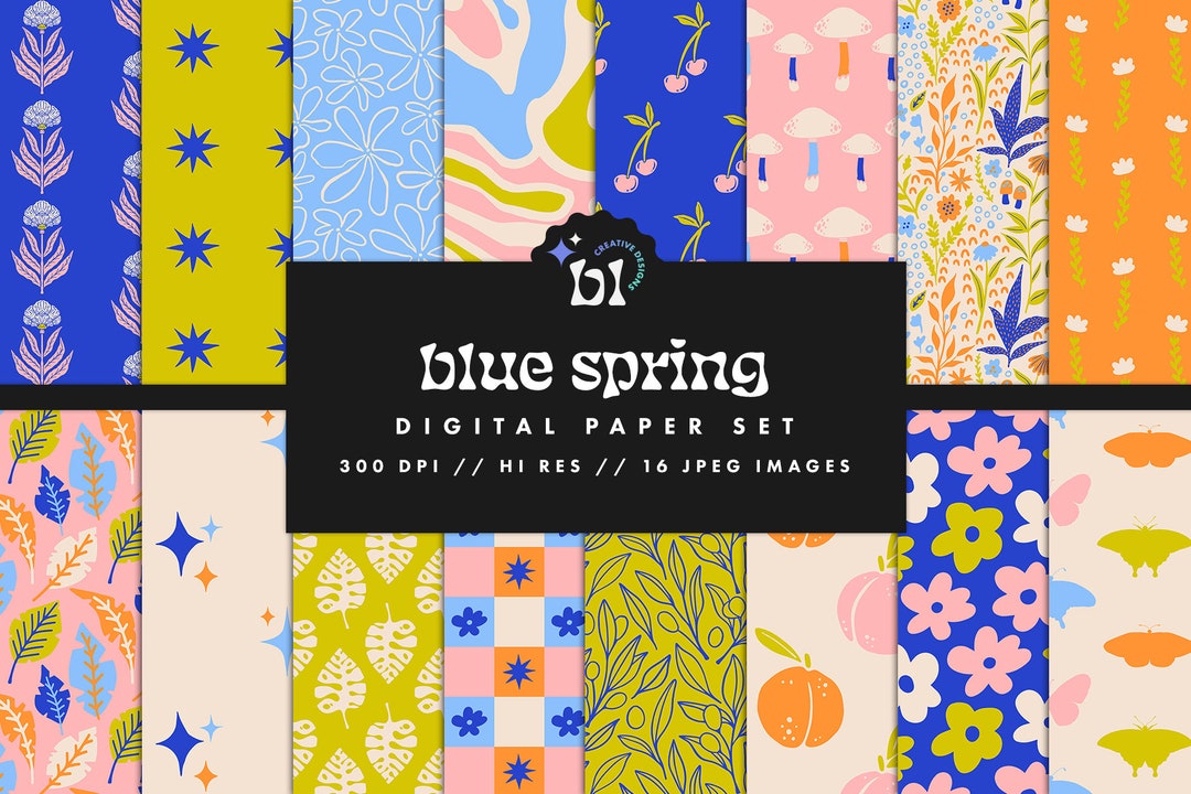 Colorful Spring Digital Paper, Retro Seamless Textures, Floral Patterns ...