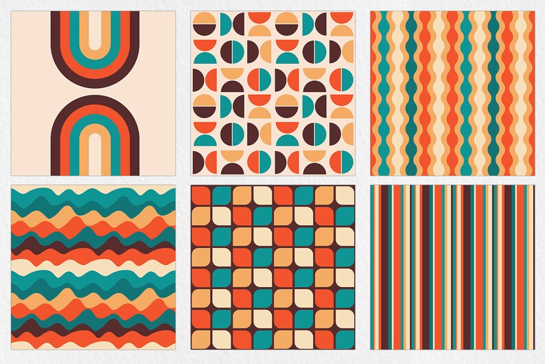 Retro Digital Paper Set Seamless Textures 70s Patterns | Etsy