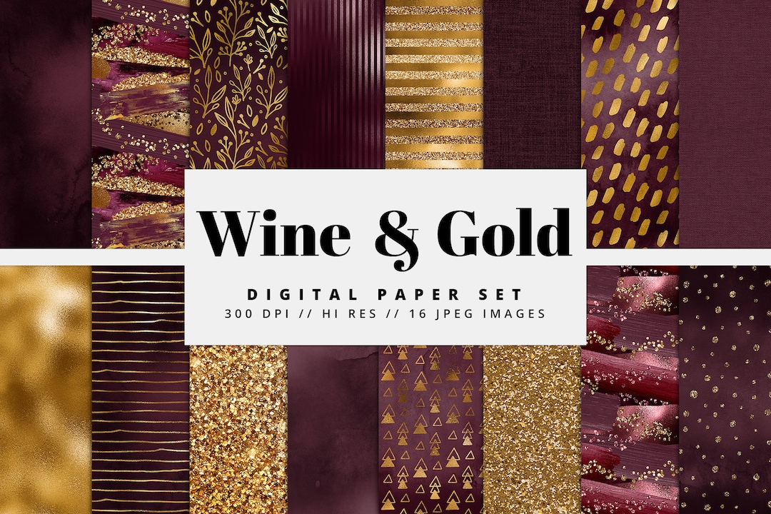 Wine & Gold Foil Digital Paper, Seamless Textures, Pastel, Digital ...