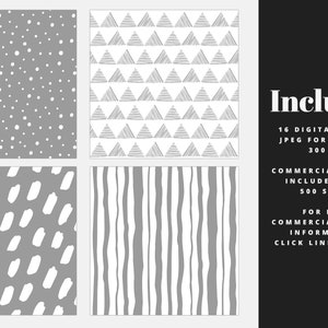 Gray and White Digital Paper, Hand Drawn, Floral, Geometric, Printable ...