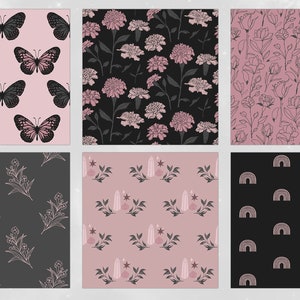 Blush & Noir Digital Paper Set, Seamless Textures, Floral Patterns ...