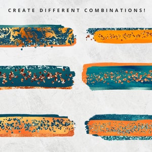 Orange and Blue Brush Strokes Clipart, Paint Strokes, PNG, Gold Foil ...
