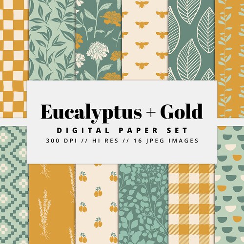 Sage Floral Digital Paper Set Seamless Textures Flower - Etsy