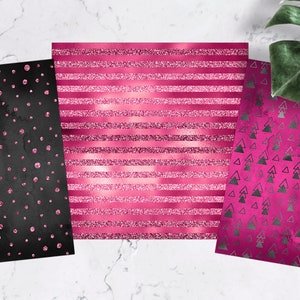 Black & Pink Foil Digital Paper, Seamless Textures, Digital Metallic ...