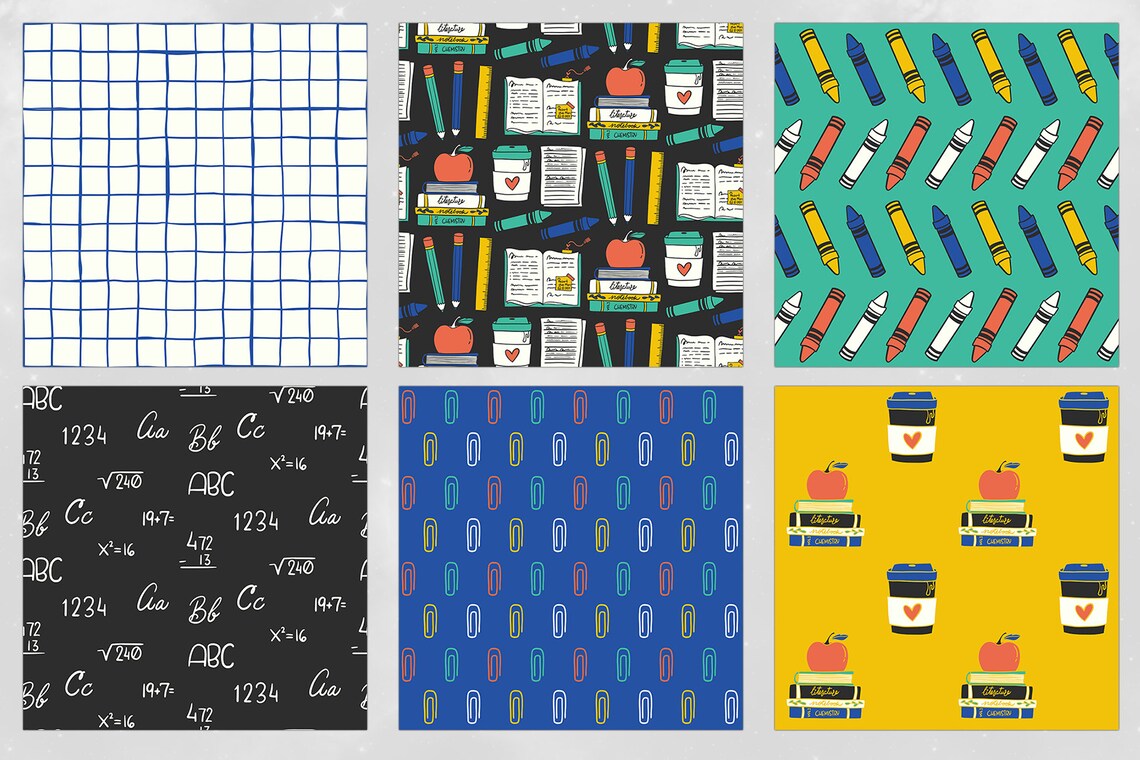 Back to School Digital Paper, Teacher Seamless Backgrounds, Classroom ...