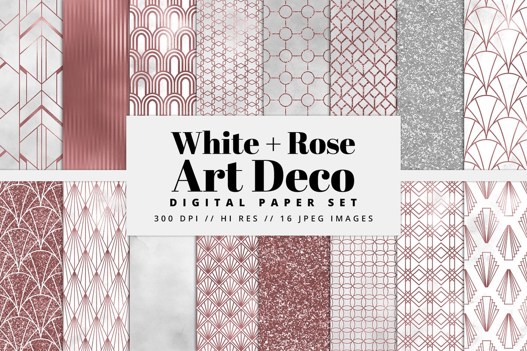 Art Deco Digital Paper, White and Rose Deco, Seamless Backgrounds ...
