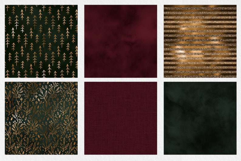 Christmas Digital Paper Set Foil Seamless Textures Holiday | Etsy