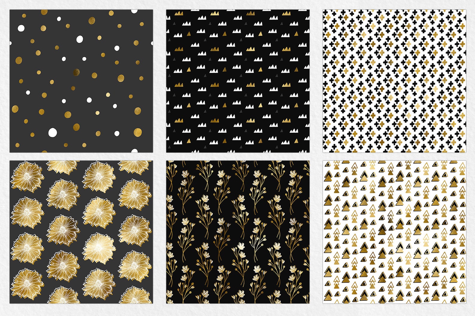 Black & Gold Foil Digital Paper, Gold Foil Textures, Floral Digital ...