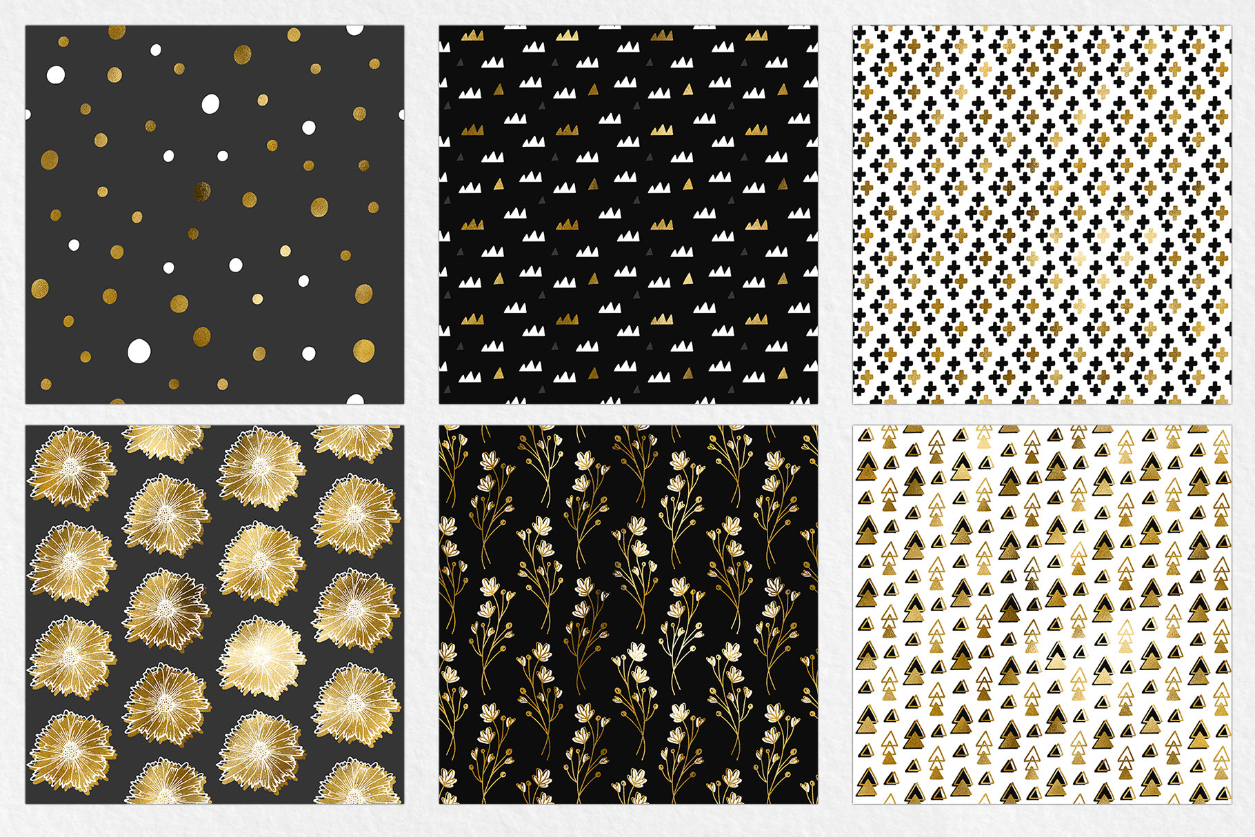 Black & Gold Foil Digital Paper Gold Foil Textures Floral | Etsy