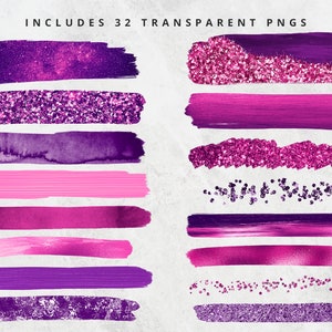 Pink and Purple Brush Strokes Clipart, Paint Strokes, PNG, Gold Foil ...