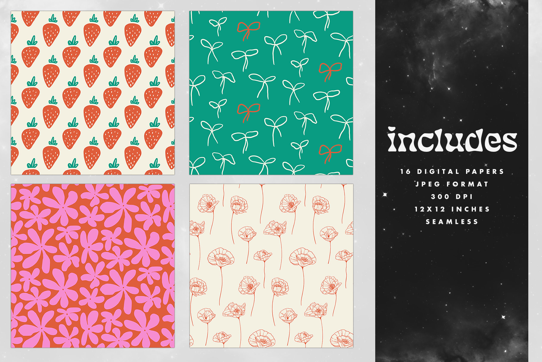 Vintage Digital Paper Set, Retro Seamless Textures, Floral Patterns ...