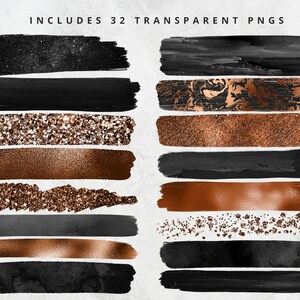 Black & Copper Brush Strokes, Paint Strokes, Foil Brush Strokes ...