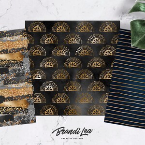 New Year's Digital Paper Set, Foil, Seamless Textures, New Year ...