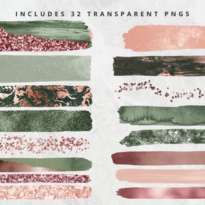 Green and Pink Brush Strokes Clipart, Paint Strokes, PNG, Gold Foil ...