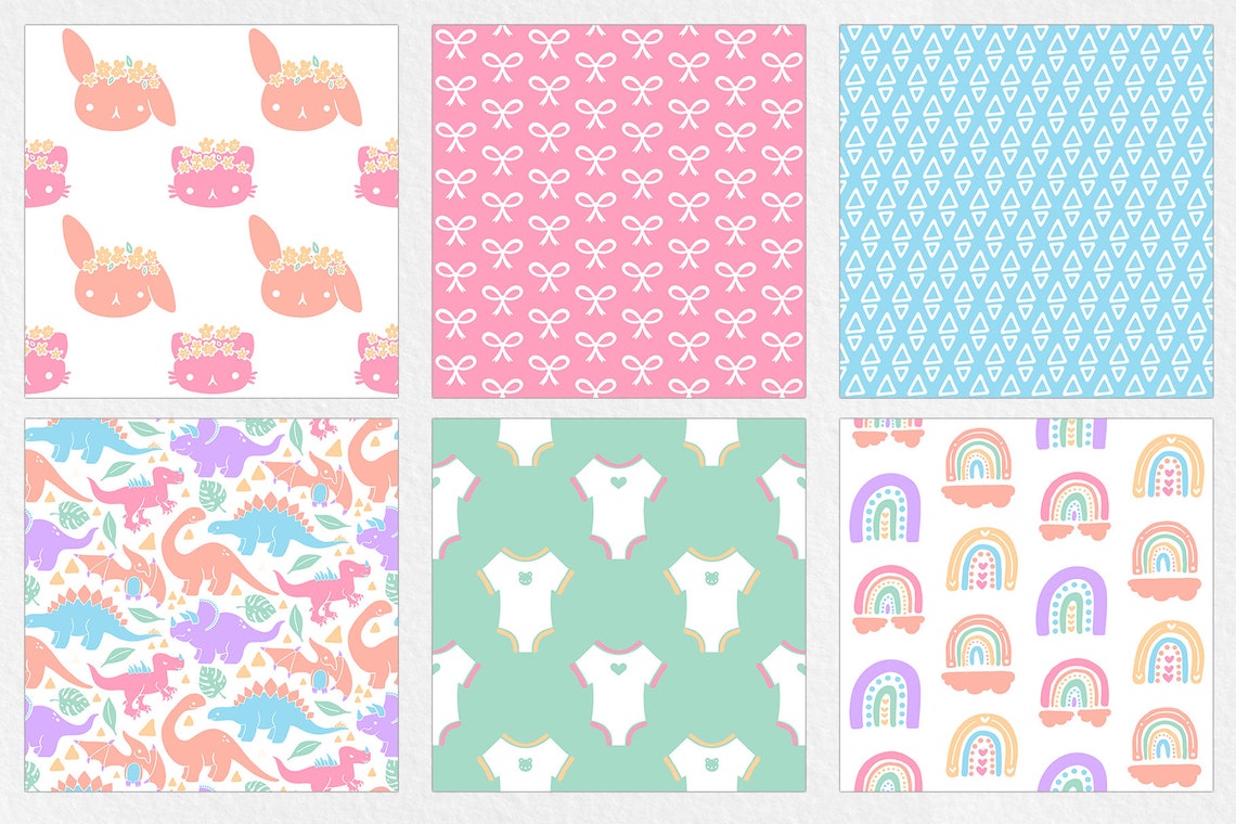 Nursery Digital Paper Set Seamless Textures Pastel Paper - Etsy