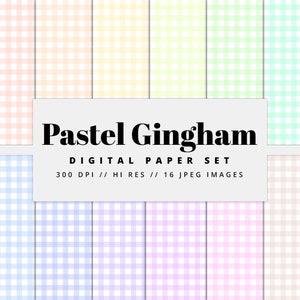 Pastel Gingham Digital Paper, Plaid Patterns, Printable Paper, Pastel ...