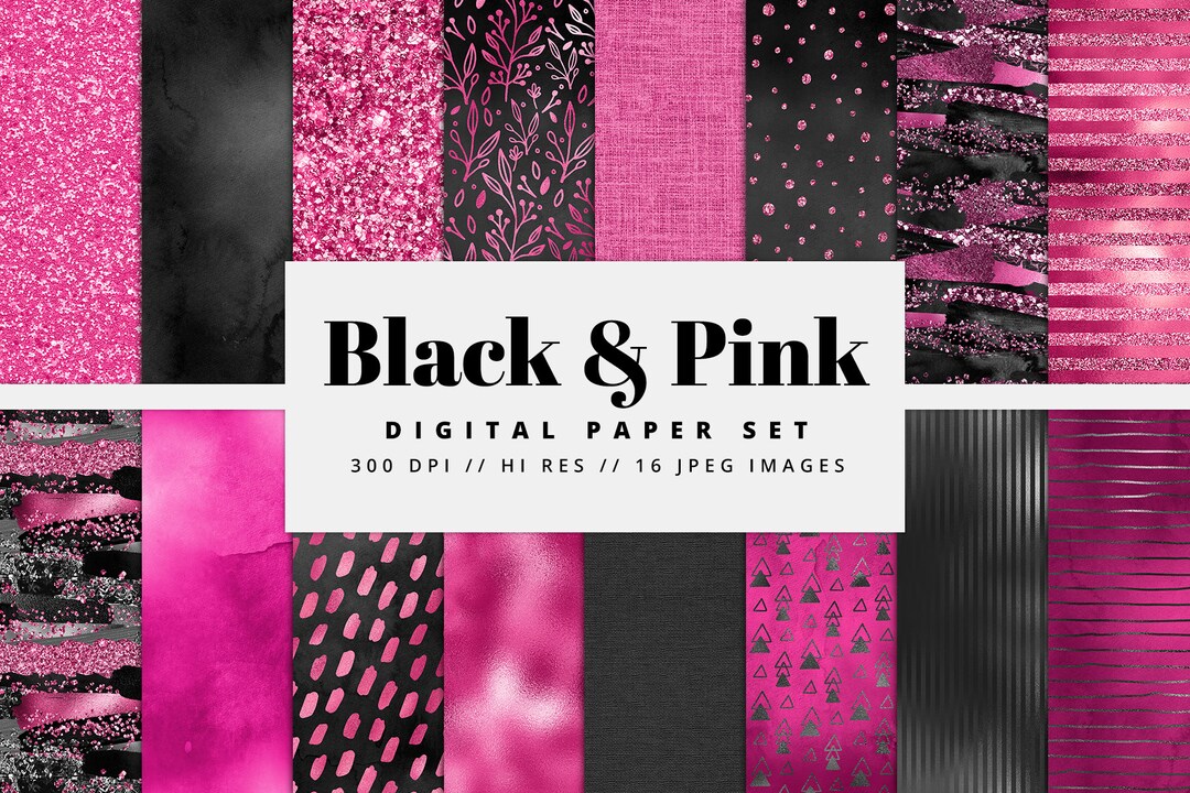 Black & Pink Foil Digital Paper, Seamless Textures, Digital Metallic ...