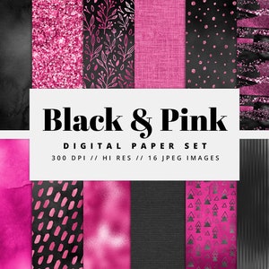 Black & Pink Foil Digital Paper, Seamless Textures, Digital Metallic ...