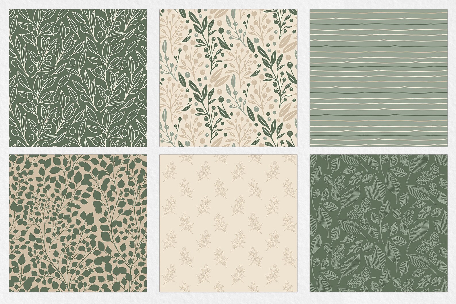 Sage Floral Digital Paper Set Seamless Textures Flower - Etsy