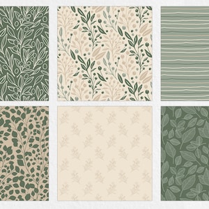 Sage Floral Digital Paper Set, Seamless Textures, Flower Patterns ...