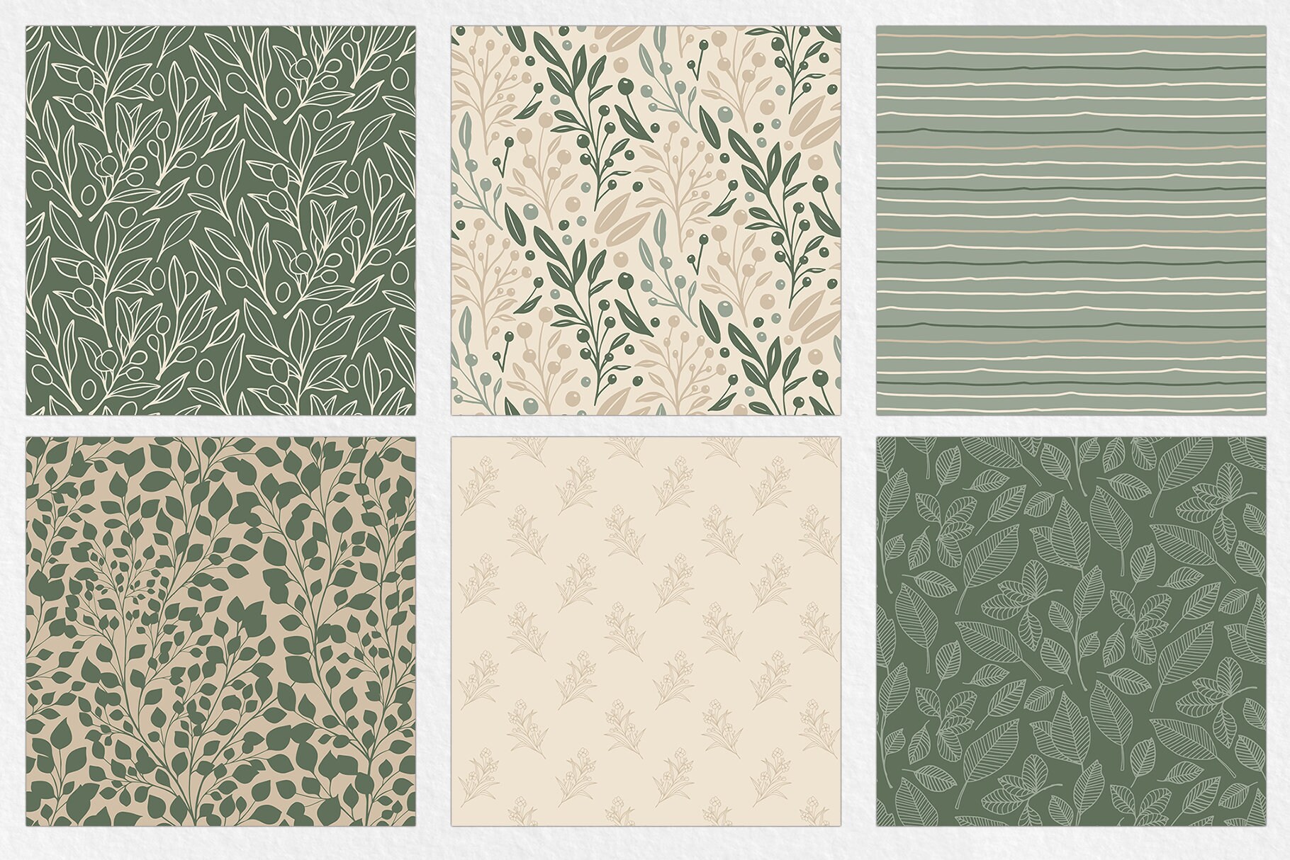 Sage Floral Digital Paper Set Seamless Textures Flower | Etsy