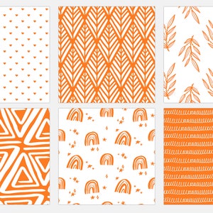 Orange and White Digital Paper, Hand Drawn, Floral, Geometric ...