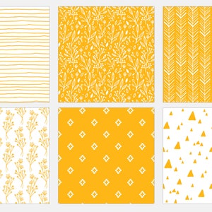 Yellow and White Digital Paper, Hand Drawn, Floral, Geometric ...