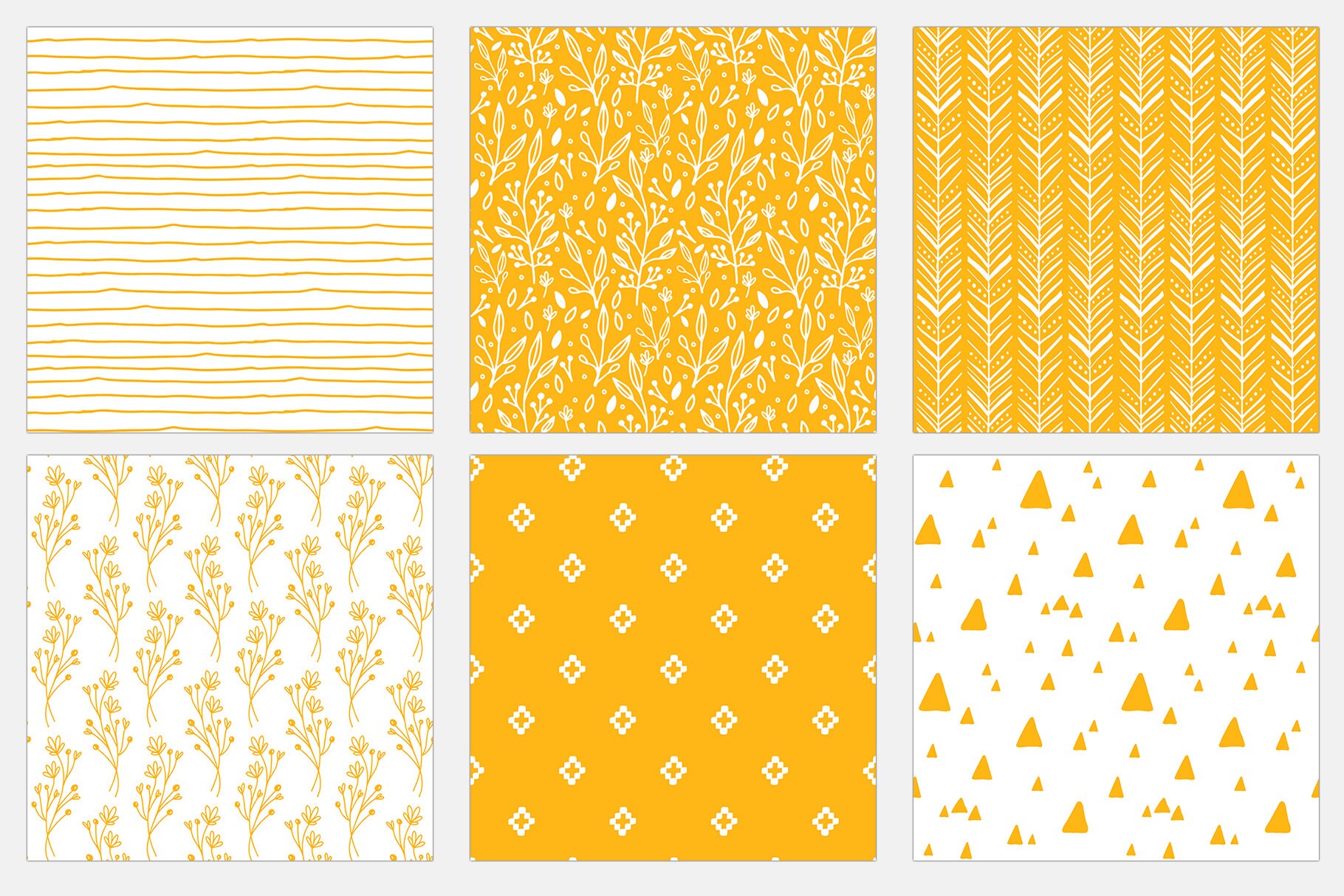 Yellow and White Digital Paper, Hand Drawn, Floral, Geometric ...