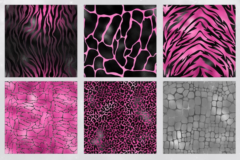 Black & Pink Animal Print Digital Paper, Animal Patterns, Safari ...