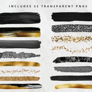 Black and Gold Brush Strokes Clipart, Paint Strokes, PNG, Gold Foil ...
