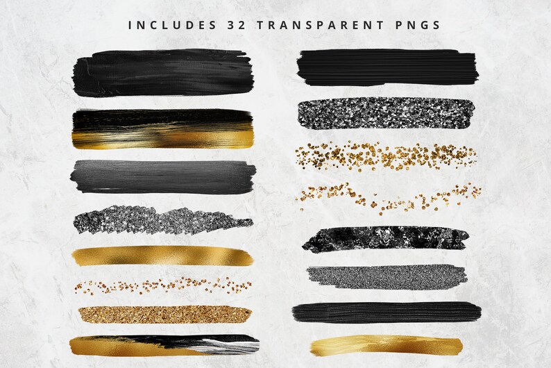 Black and Gold Brush Strokes Clipart, Paint Strokes, PNG, Gold Foil ...