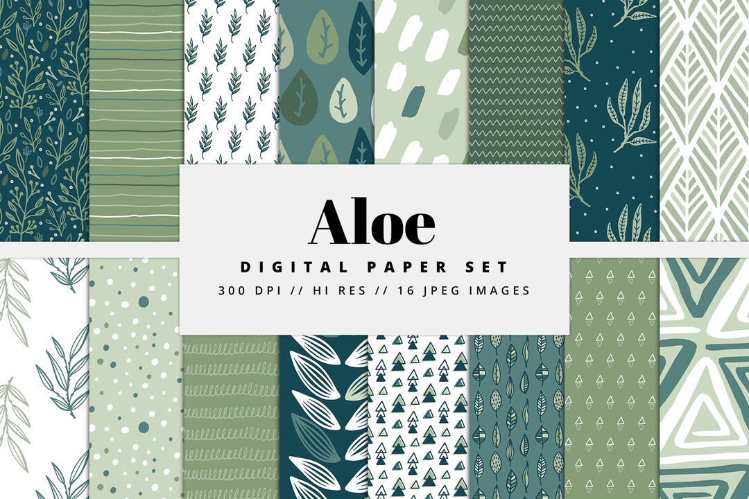 Green Botanical Digital Paper Set, Seamless Textures, Floral Patterns ...