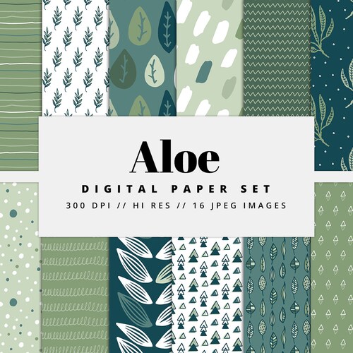 Green Botanical Digital Paper Set Seamless Textures Floral - Etsy