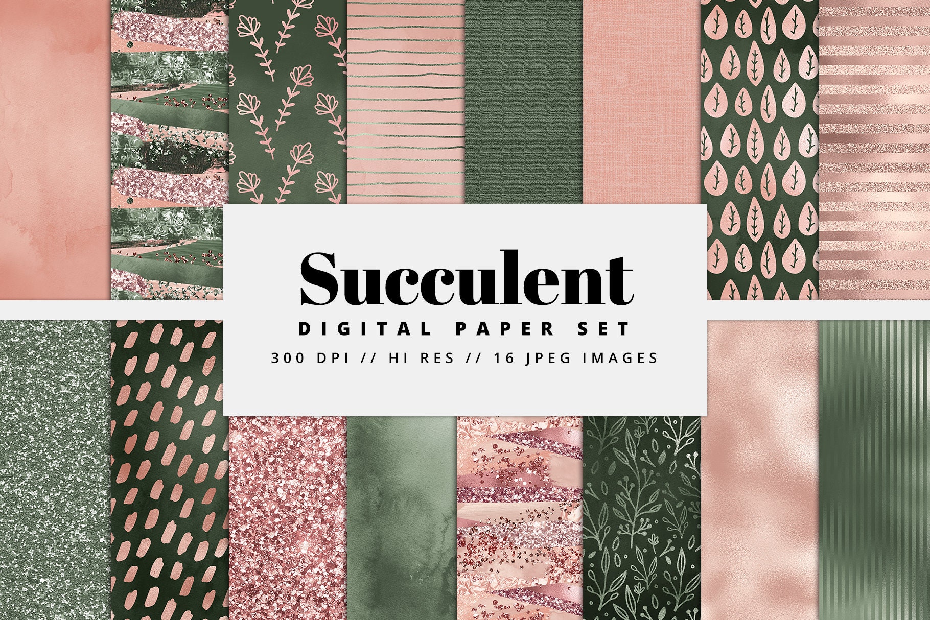 Green and Pink Foil Digital Paper Seamless Textures Floral - Etsy